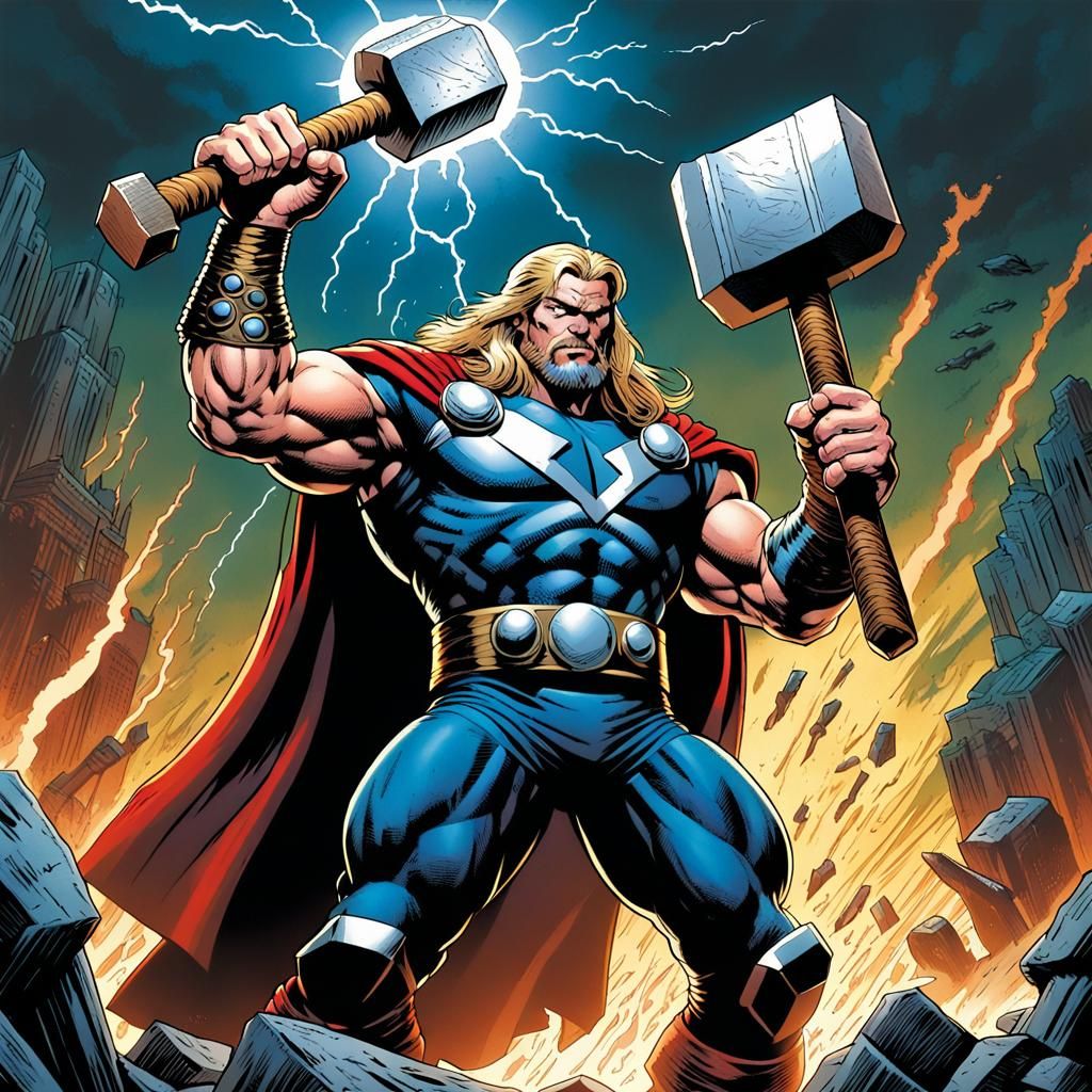 Thor holding his hammer, Art of Walt Simonson - AI Generated Artwork ...