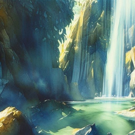 Detailed watercolor of mystical waterfall - AI Generated Artwork ...