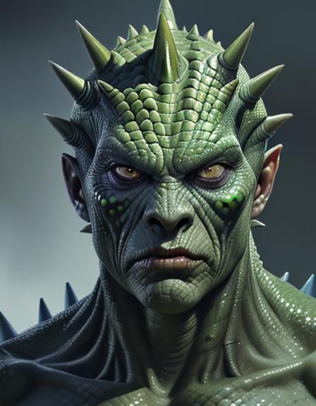 Spikes Monster man, beautiful face and eyes, reptile skin, reptile ...
