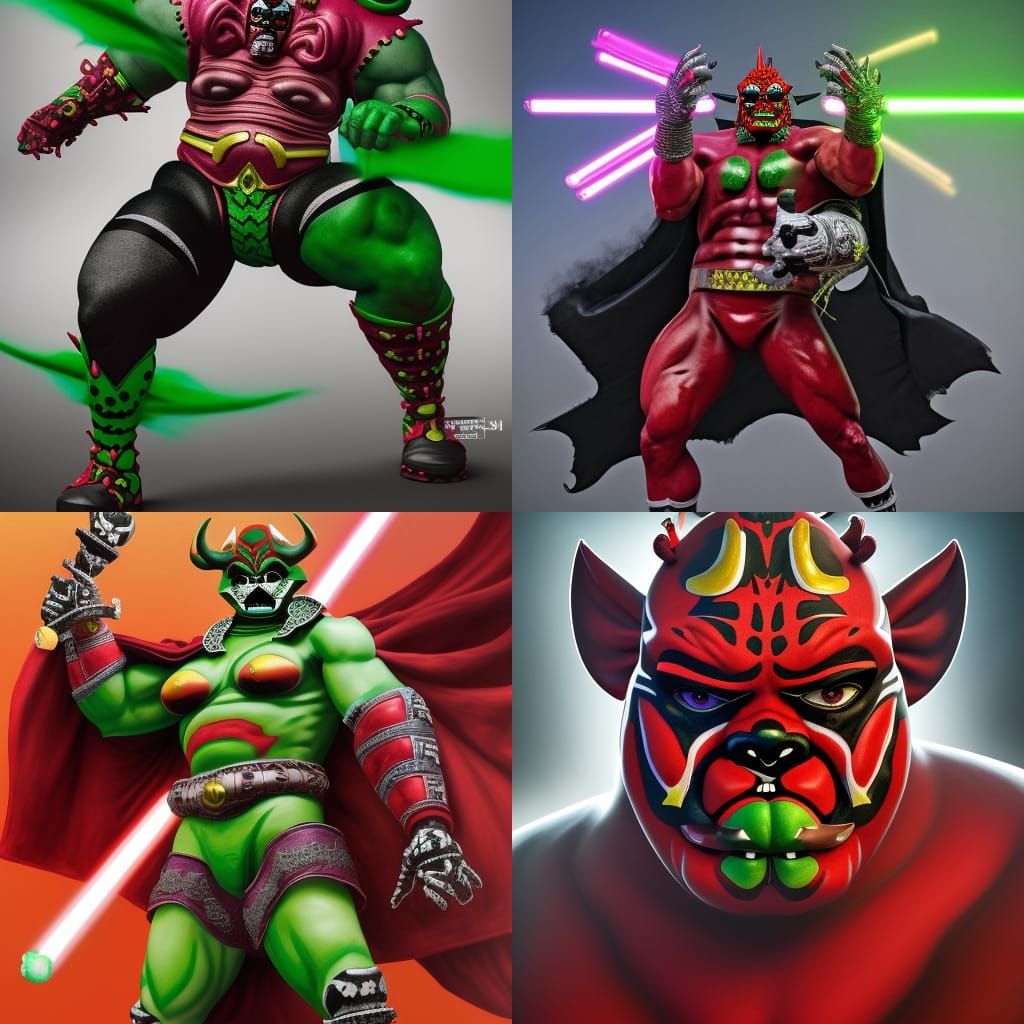 Luchador Panthro Spawn Darth Maul Green Ranger Calavera Vitiligo Camo portrait Yusuke Murata ...