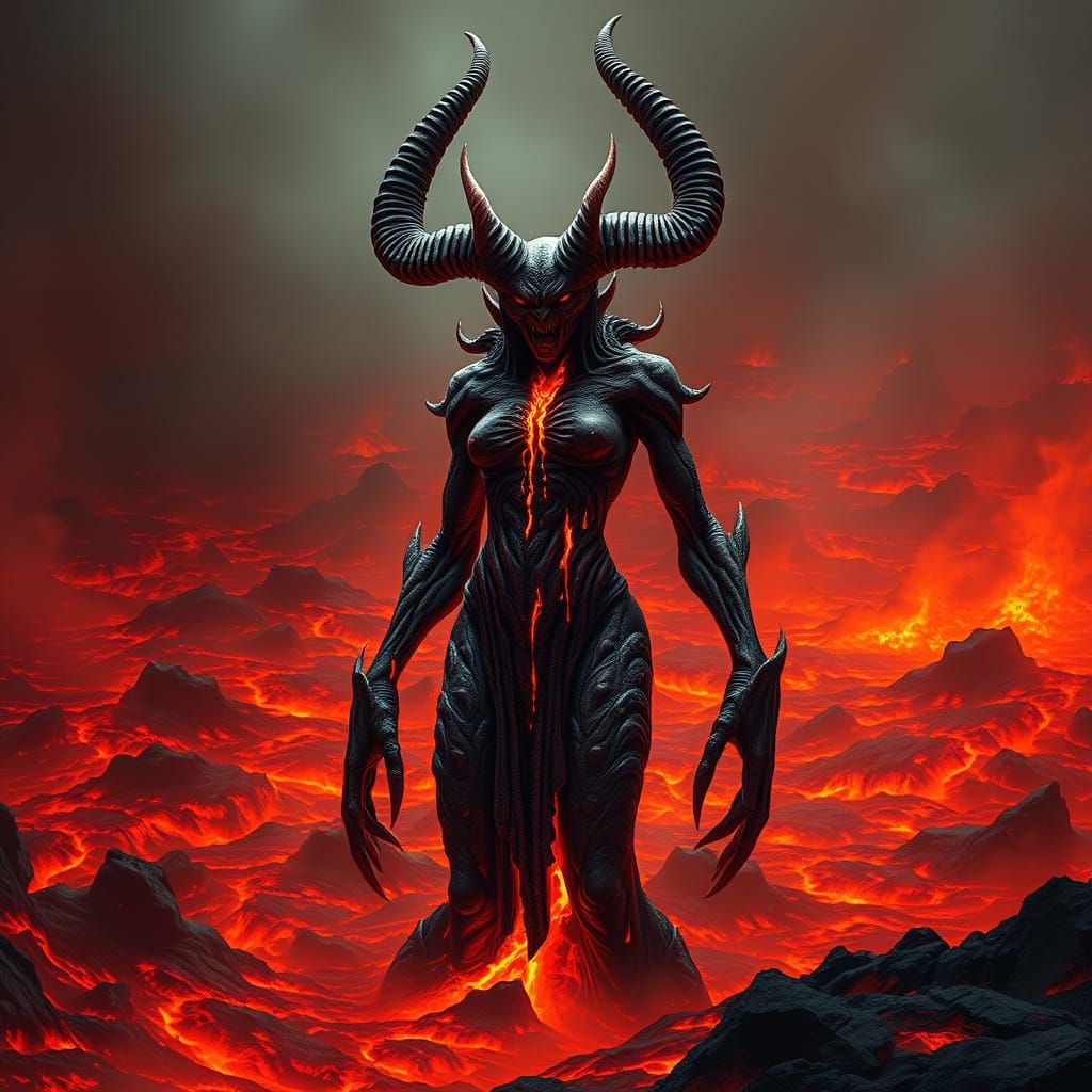 Surreal Hellish Demon Standing in Magma - AI Art