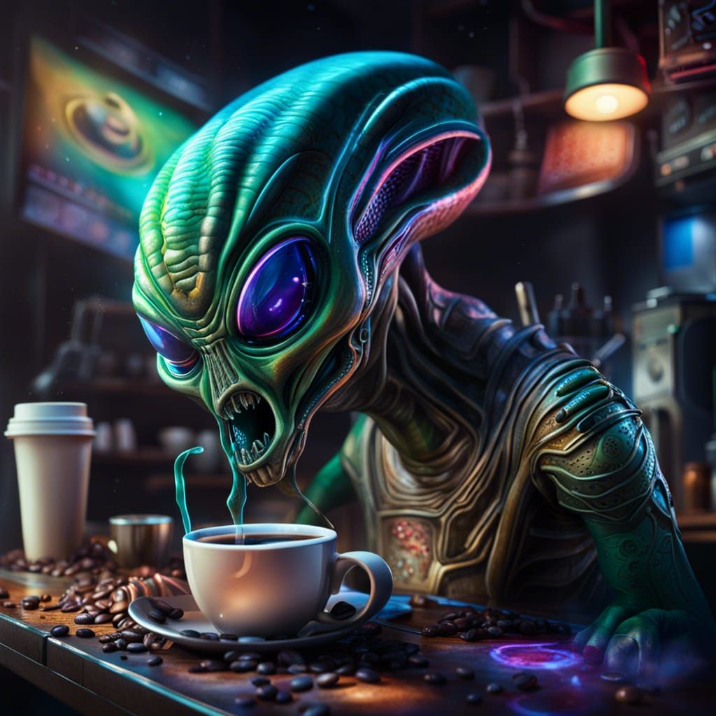 Alien coffee shop - AI Generated Artwork - NightCafe Creator