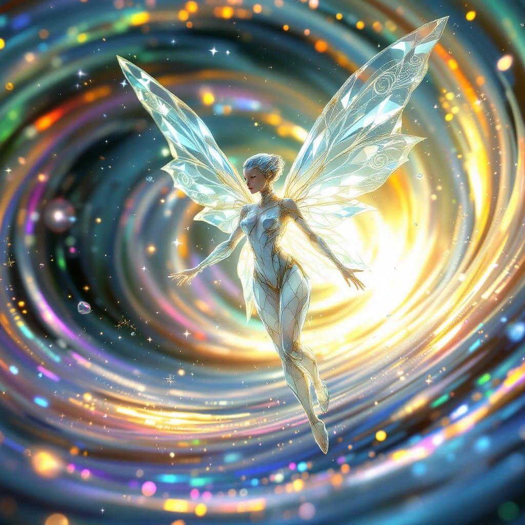 Crystal Fairy Radiates Ethereal Light in Futuristi... - AI Art