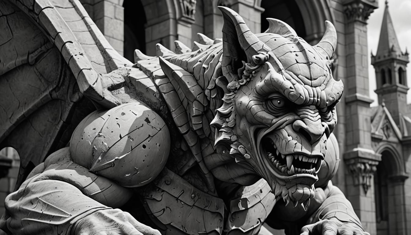 monochrome gargoyle - AI Generated Artwork - NightCafe Creator
