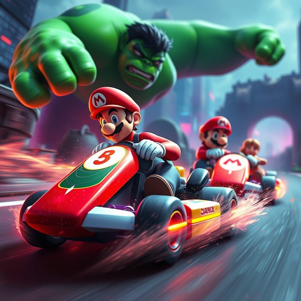 course de kart entre hulk et mario - Hulk vs Mario Karting S...