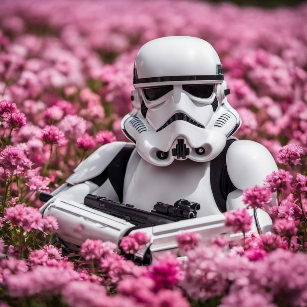 Stormtrooper laying in bed of flowers - AI Generated Artwork ...