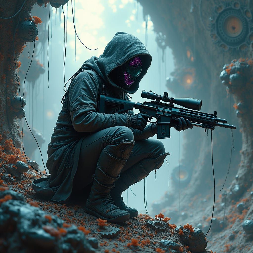 Cyberpunk Hunter Girl in Hyper-Realistic Surreal L... - AI Art