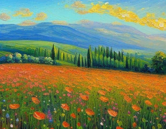 Colors Of A Tuscan Spring: Walking Through The Fields - AI Generated ...