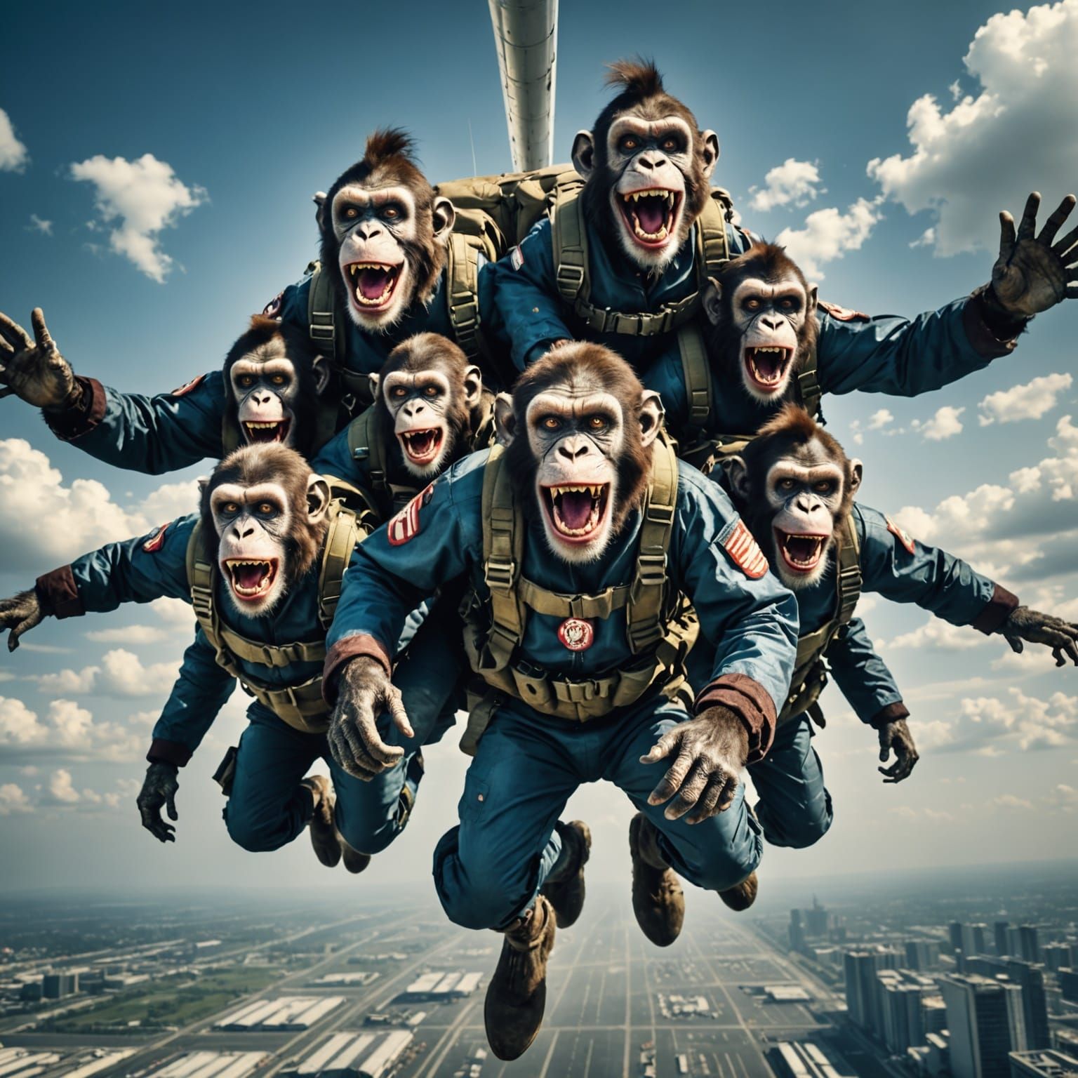 Zombie Monkey Monster Clown Parachuting Team