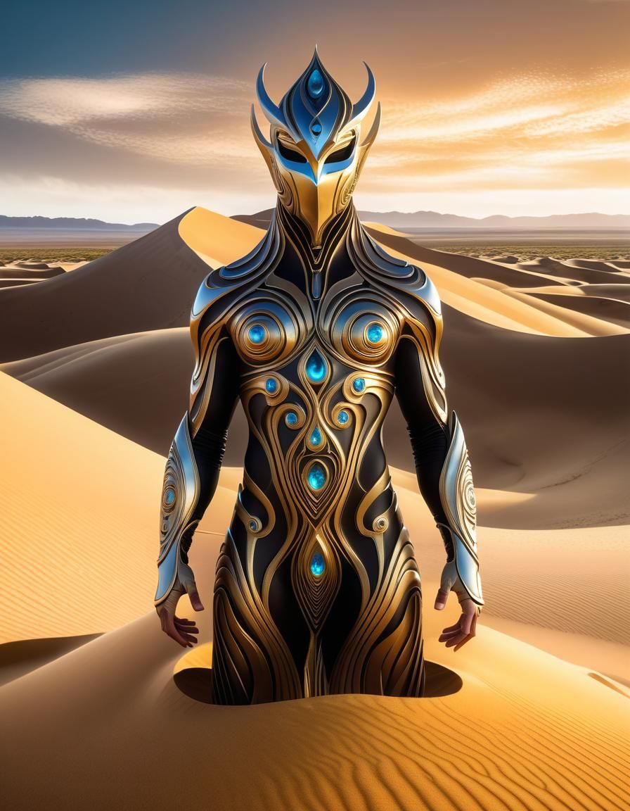 Anthropomorphic earth elemental forming in a sand dune, full body view ...