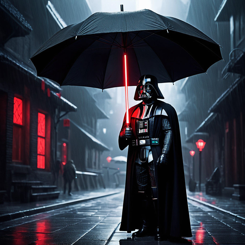 Lightsaber Umbrella - Cyberpunk Dark Lord Wields Glowing Neo...