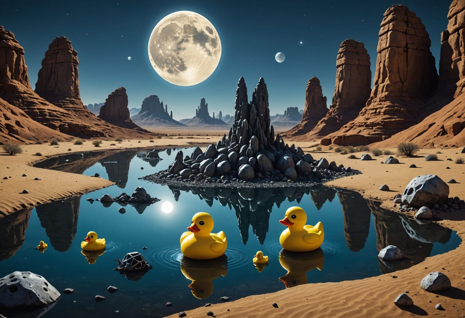 Rubber ducks in an alien desert - Mysterious Alien Oasis wit...