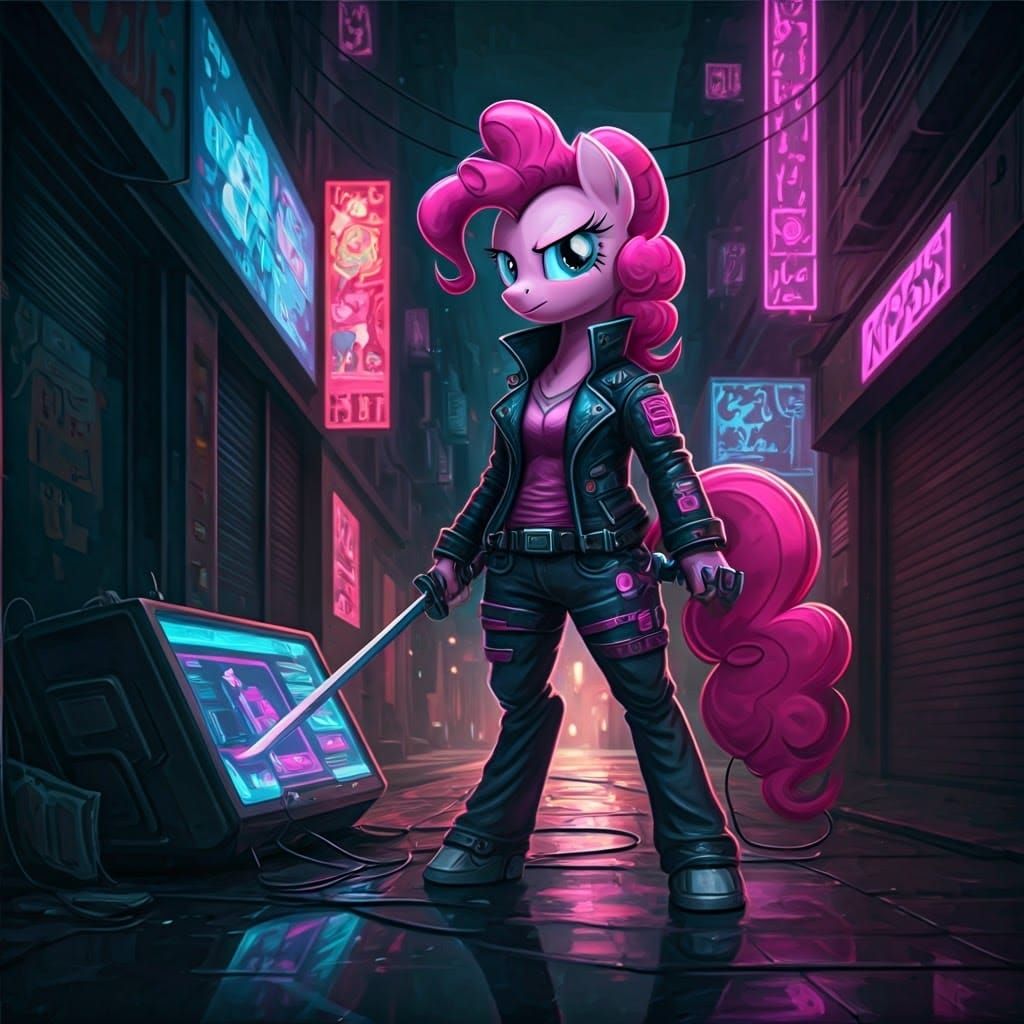 Cyberpunk Pinkie Pie, Ninja Musician in a Futurist... - AI Art