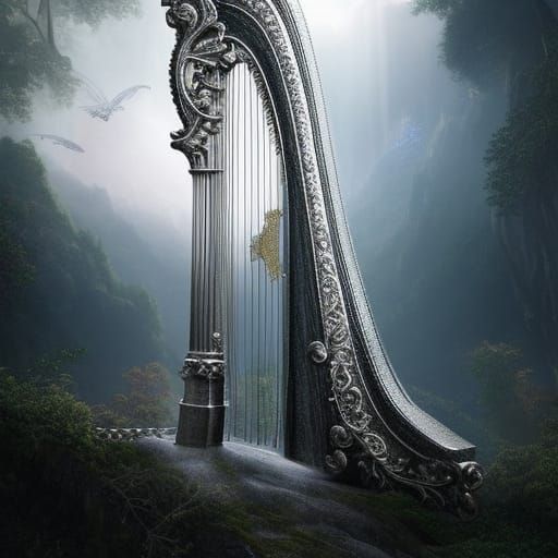 fantasy heavenly silver harp - AI Generated Artwork - NightCafe Creator