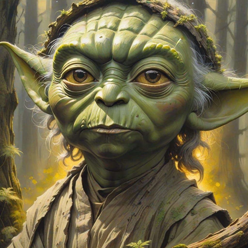 Yoda - Yoda in Swamp: Gouache Fantasy Art