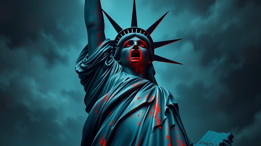 Screaming Liberty - Gothic Statue of Liberty in a Twisted, S...