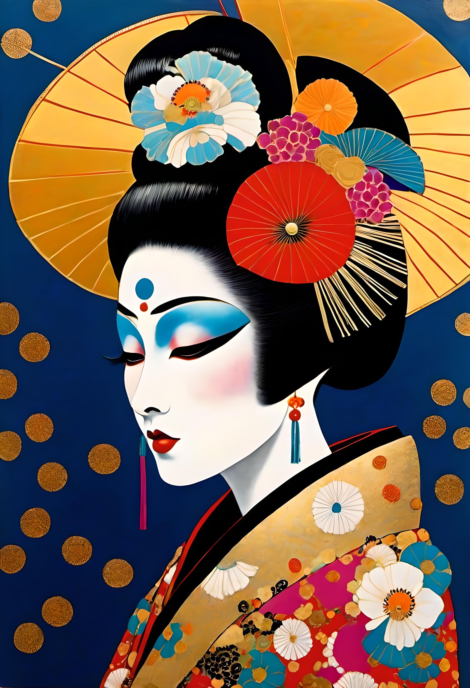 Autochrome Shogun Geisha Collage in Klimt Style - AI Art