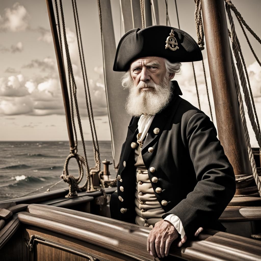 A sea captain aboard a sailing ship on the high seas - AI Generated ...