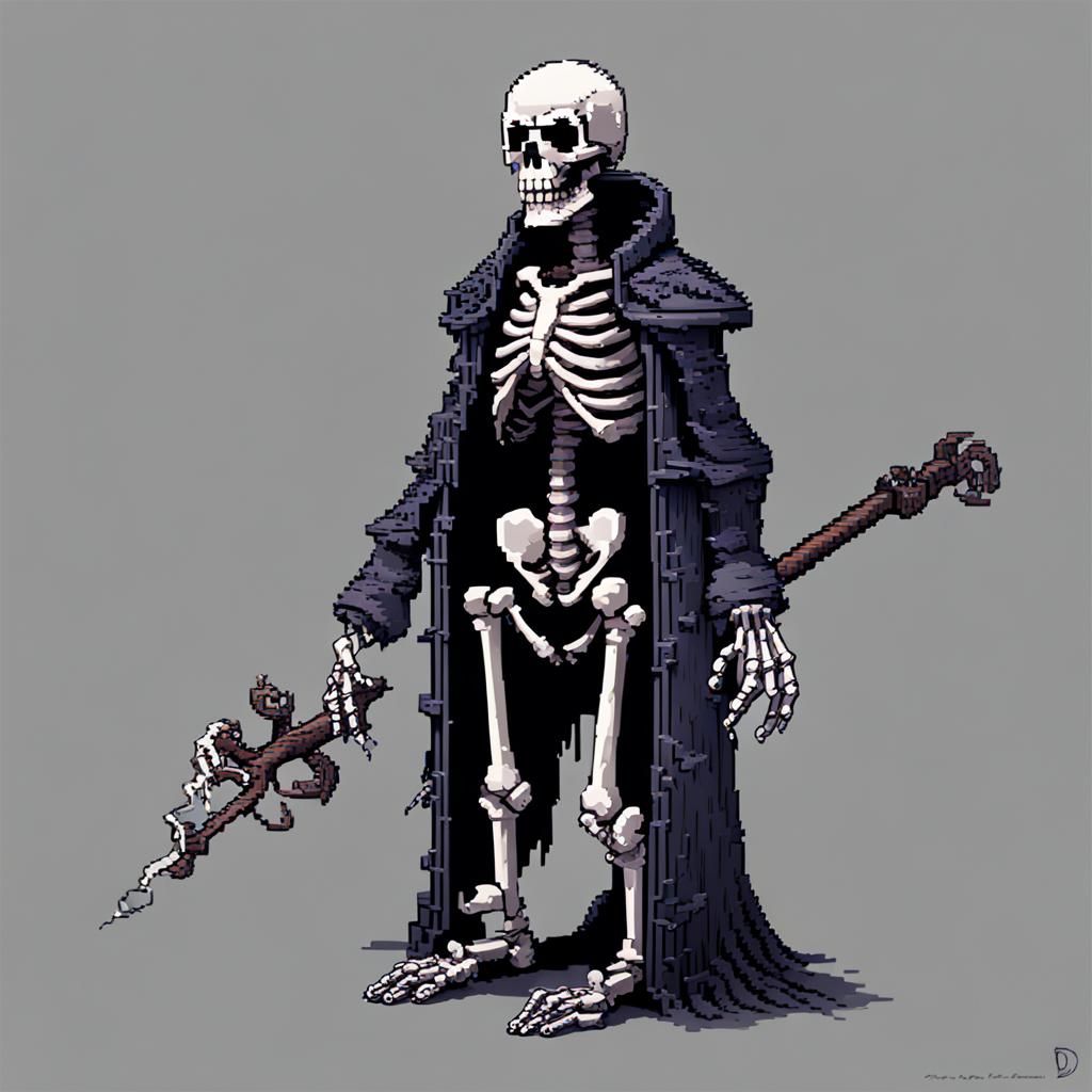 a skeleton character from a 2d dark-fantasy videogame, pixel-art - AI ...