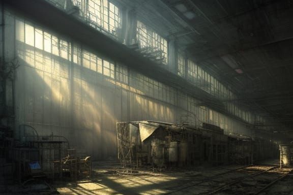 Abandoned factory, interior - AI Generated Artwork - NightCafe Creator