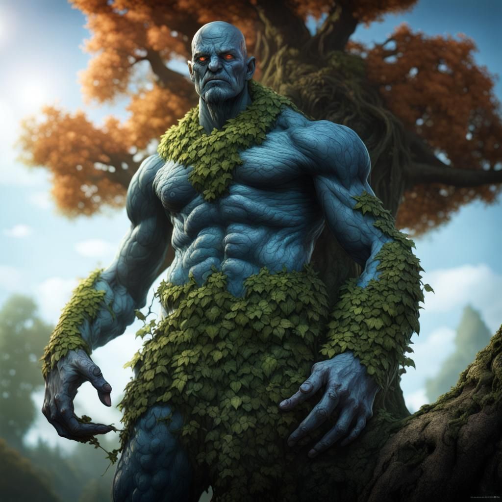 male earth elemental, with creeping ivy covering left arm, emerging ...