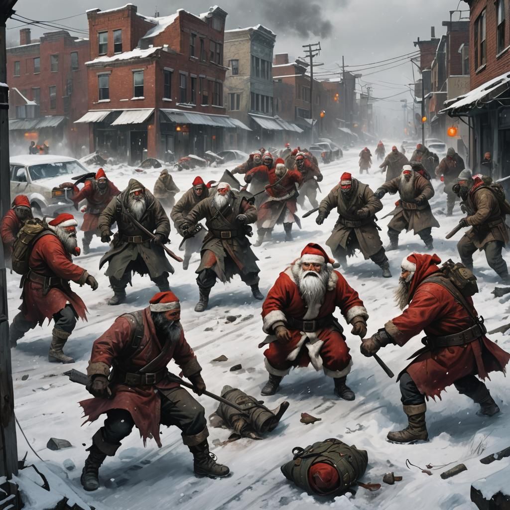 Postapocalyptic Santa Clauses Brawl