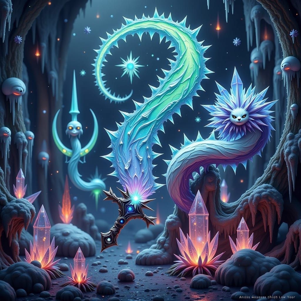 Ice Sword with Iridescent Scales and Wild Hilt in ... - AI Art