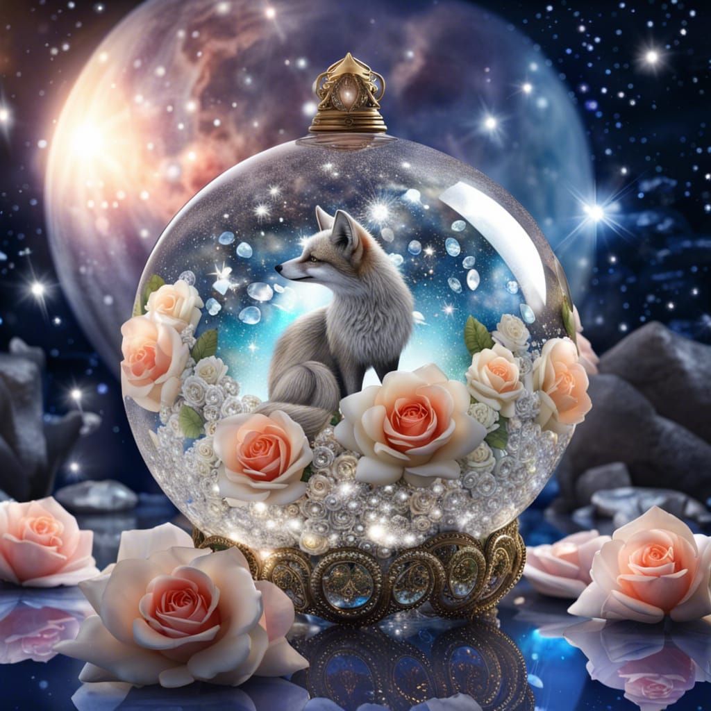 Silver Fox in an Ornate Glass Sphere - AI Generated Artwork - NightCafe ...