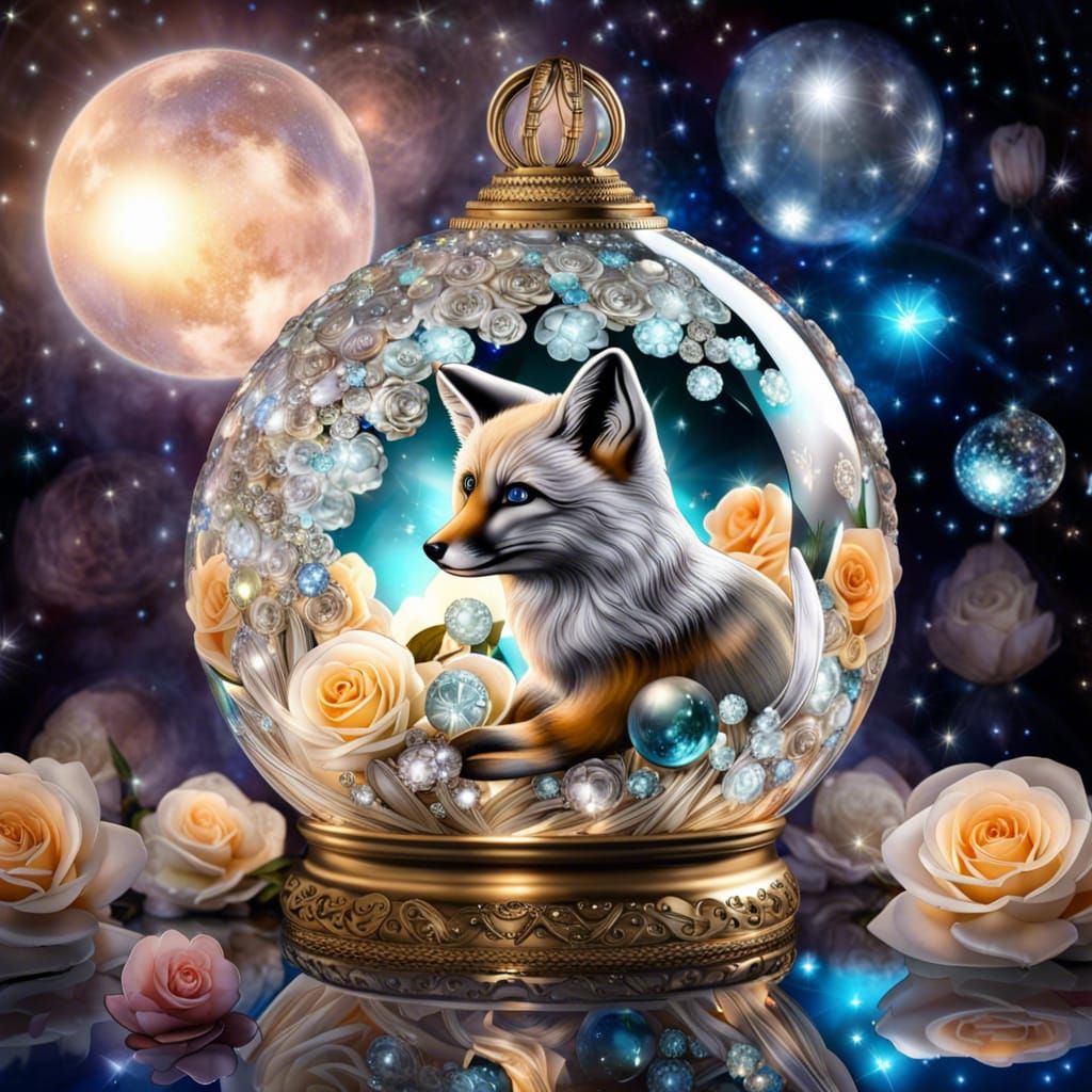 Silver-Brown Fox in an Ornate Glass Sphere - AI Generated Artwork ...