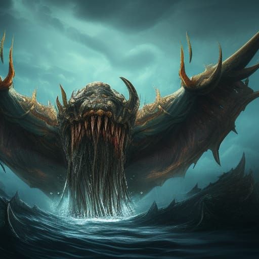 Evil tusk water demon wings angry a masterpiece, 8k resolution, dark ...
