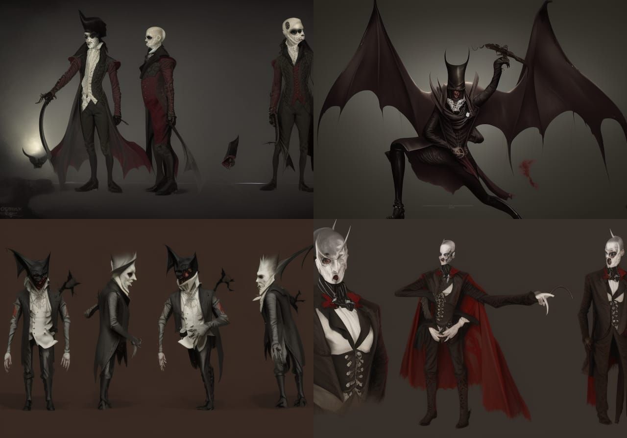 18th century vampire, baron, deformed bat-like, dishonored game style ...