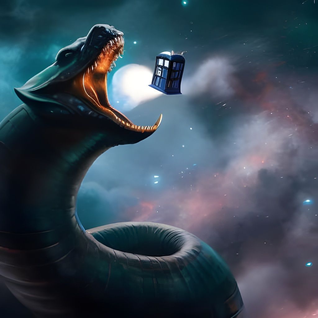 Tardis escaping a space serpent - AI Generated Artwork - NightCafe Creator