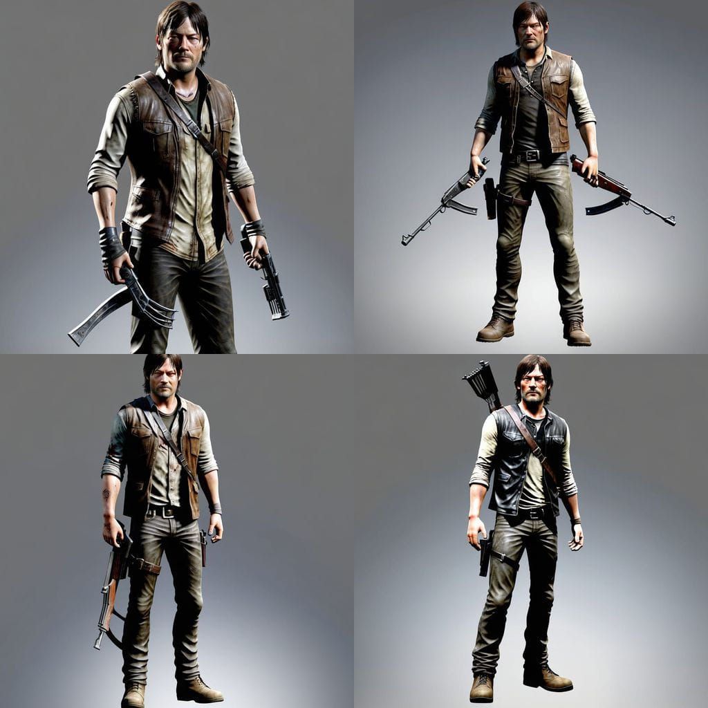 Daryl Dixon Video Game Character in T-Pose on Gray... - AI Art