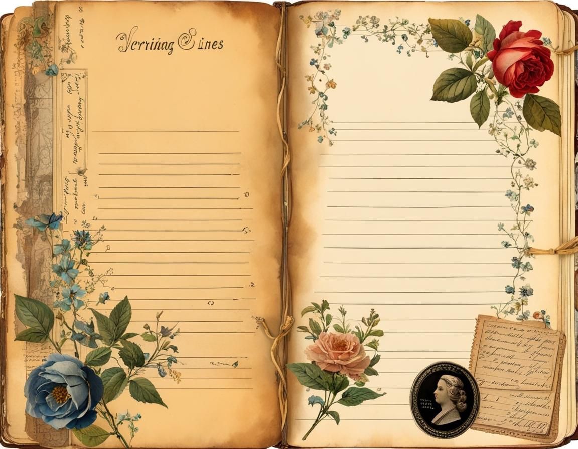 extremely beautiful open old vintage journal. parchment pages with ...