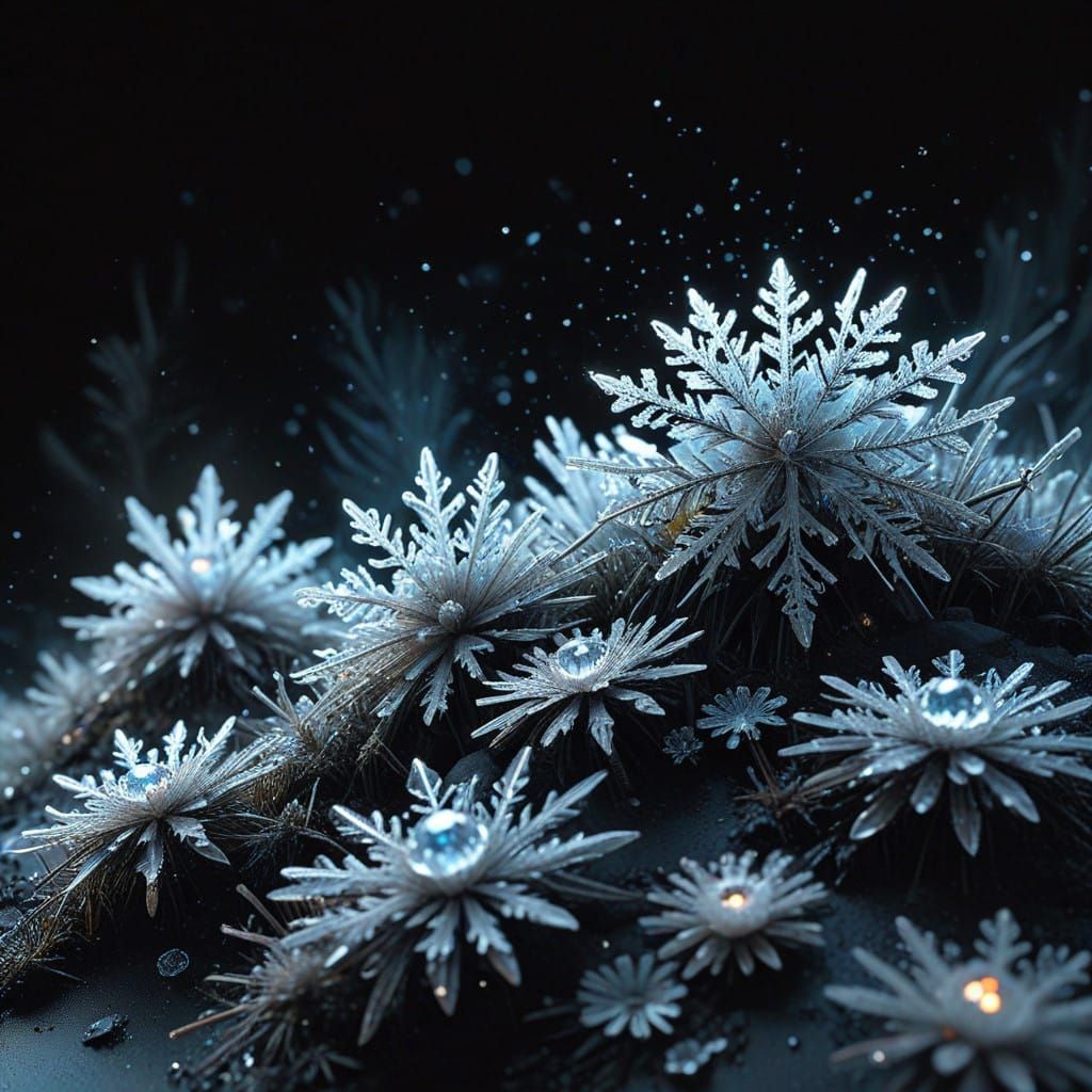 Snow Flakes - Ice Crystal Flowers - created in a Canadian Winter