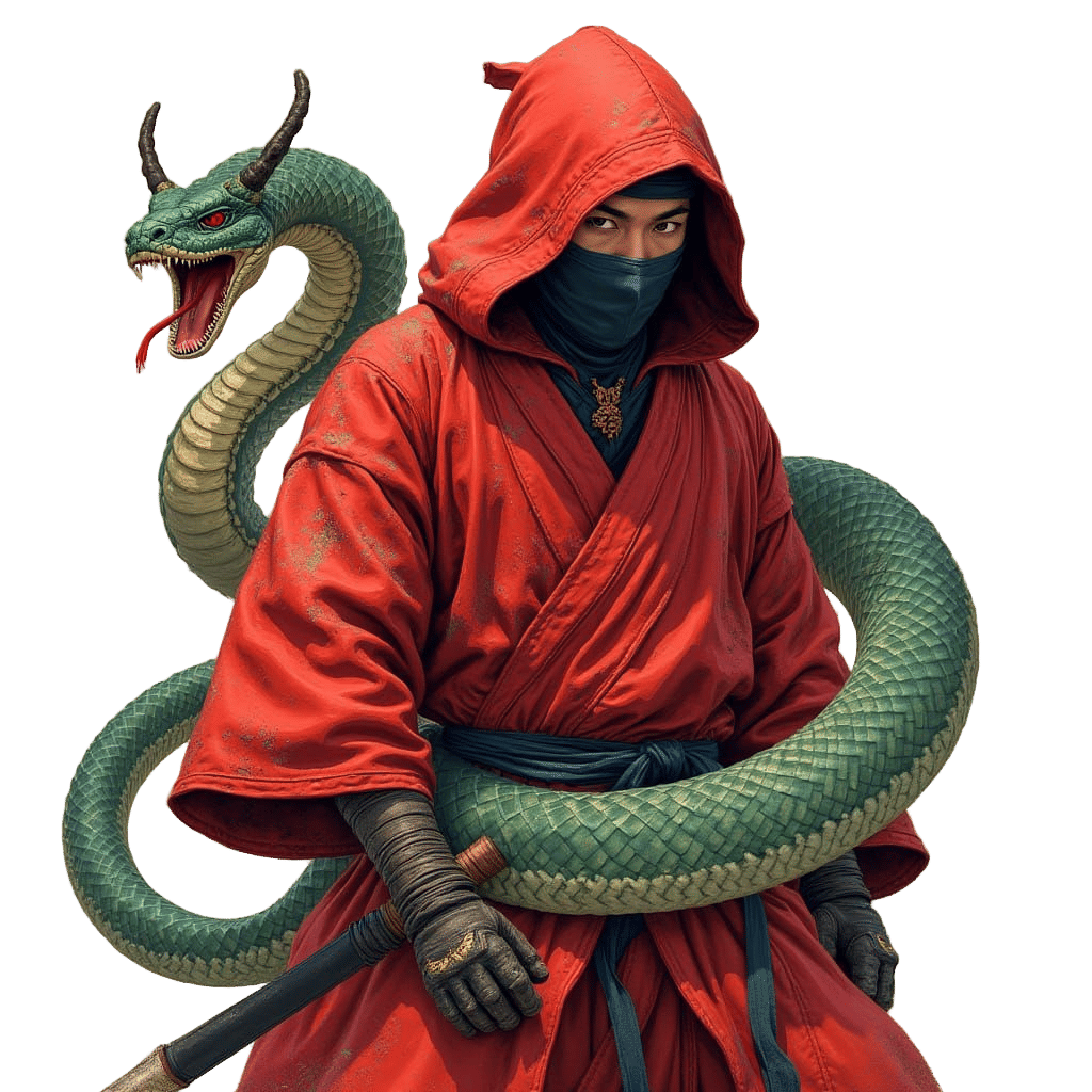 Ninja Warrior in Vibrant Red Shinobi Attire with W... - AI Art