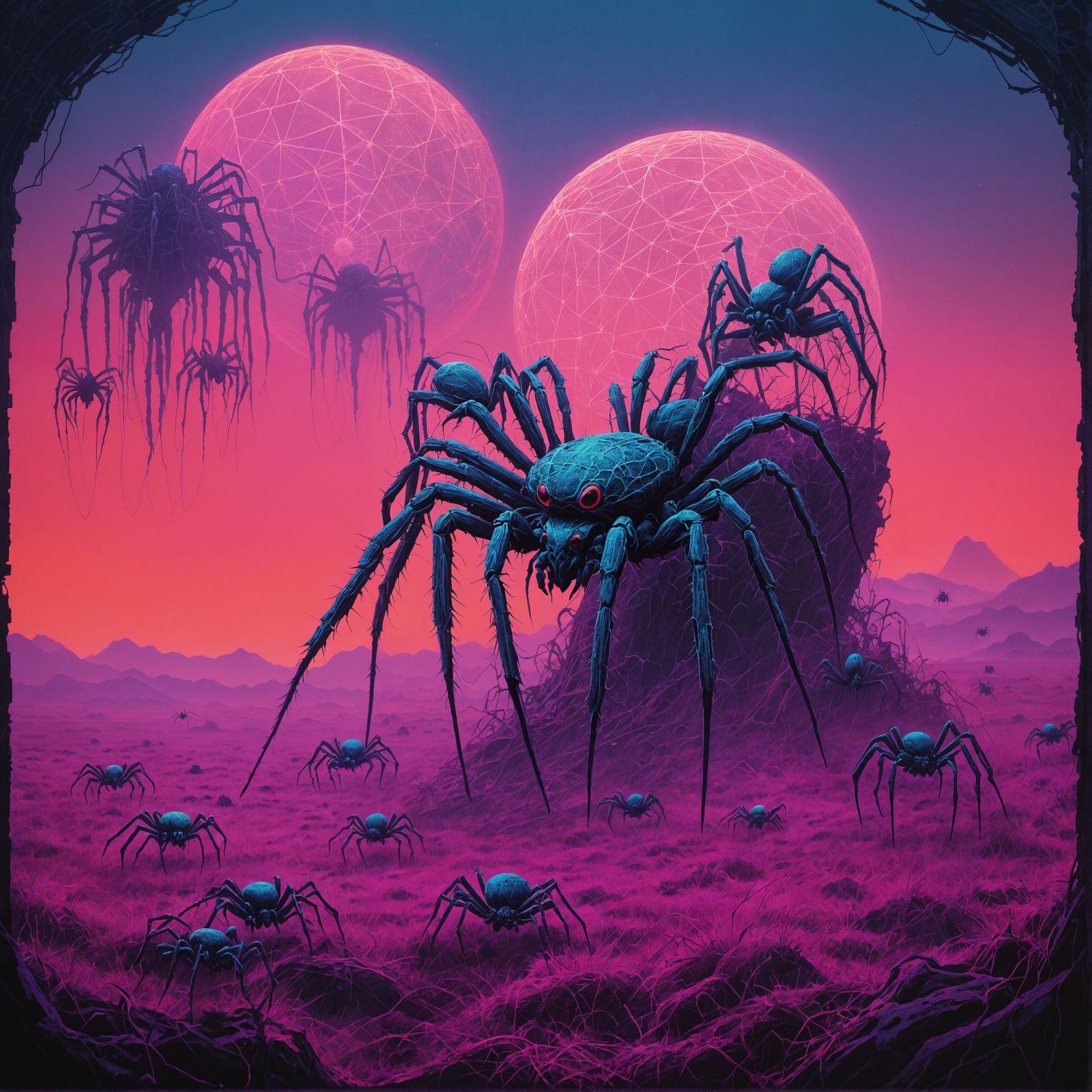 Vaporwave Neon Spiders 8K By Zdzisław Beksiński - AI Generated Artwork ...