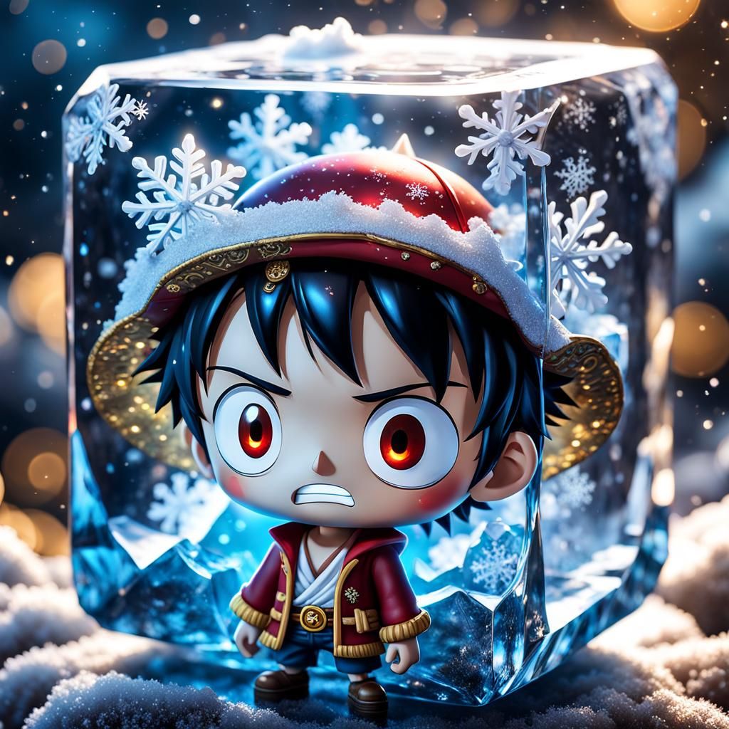 Chibi Luffy trapped in Ice-cube - AI Generated Artwork - NightCafe Creator