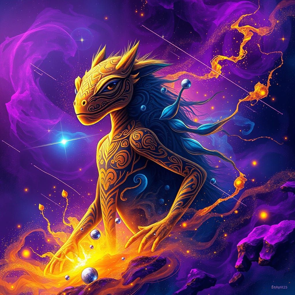 golden Skin Walker - Golden Cosmic Shape-Shifter in Swirli...