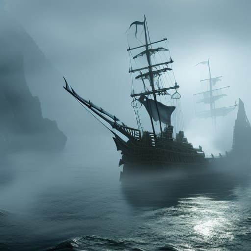Ghost pirate ship surrounded by a ghostly mist. - AI Generated Artwork ...