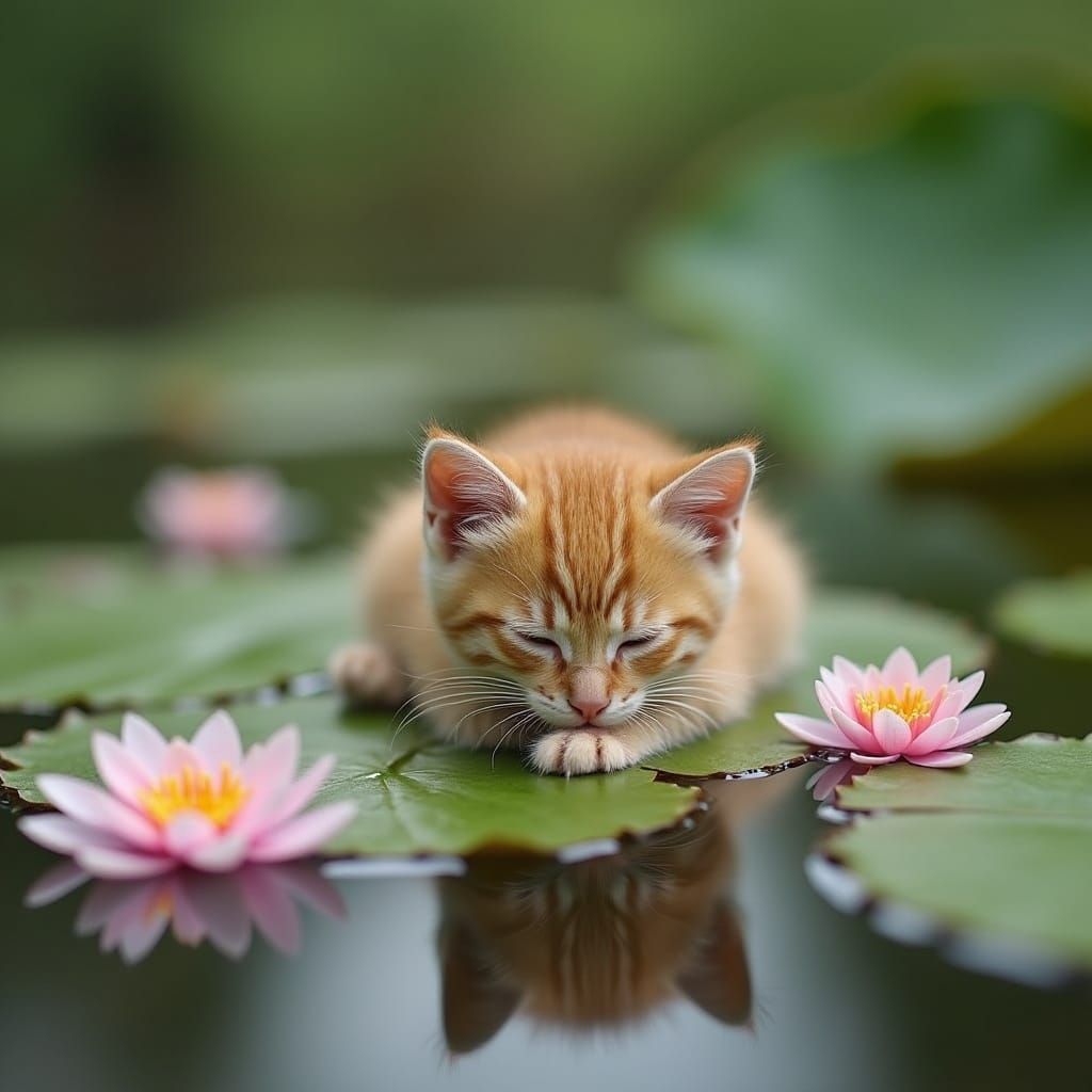 Kitty on a Lily Pad