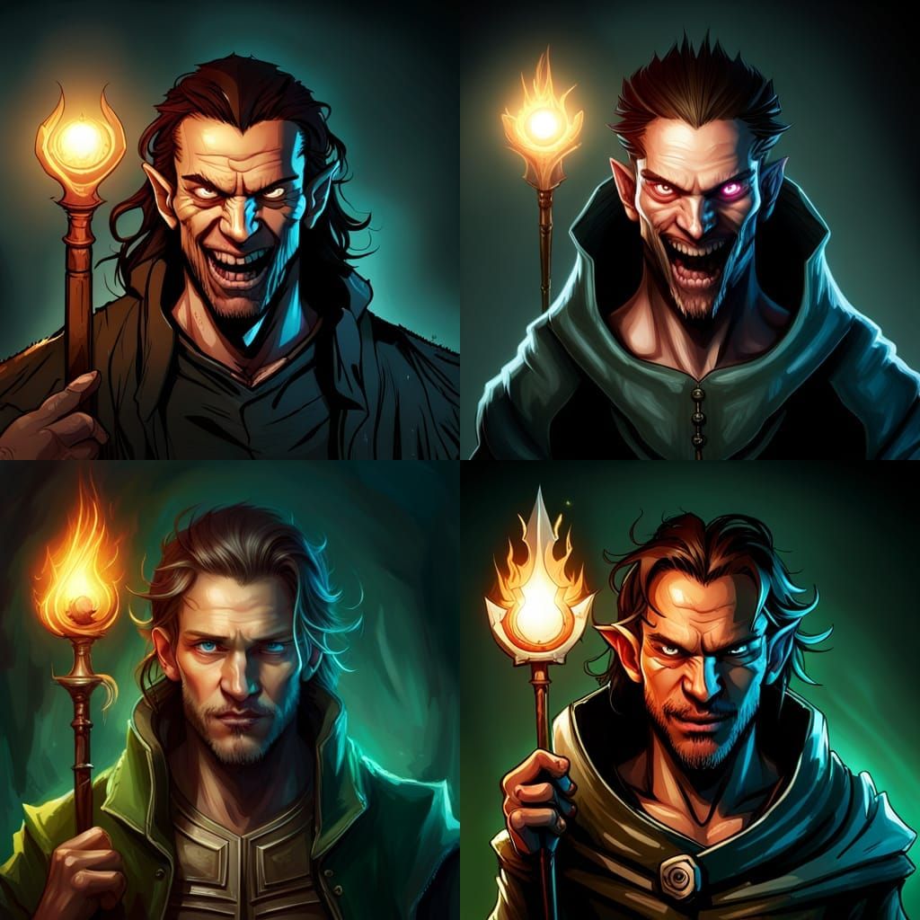 Fantasy in a dungeons and dragons style, young deranged man with a wild ...