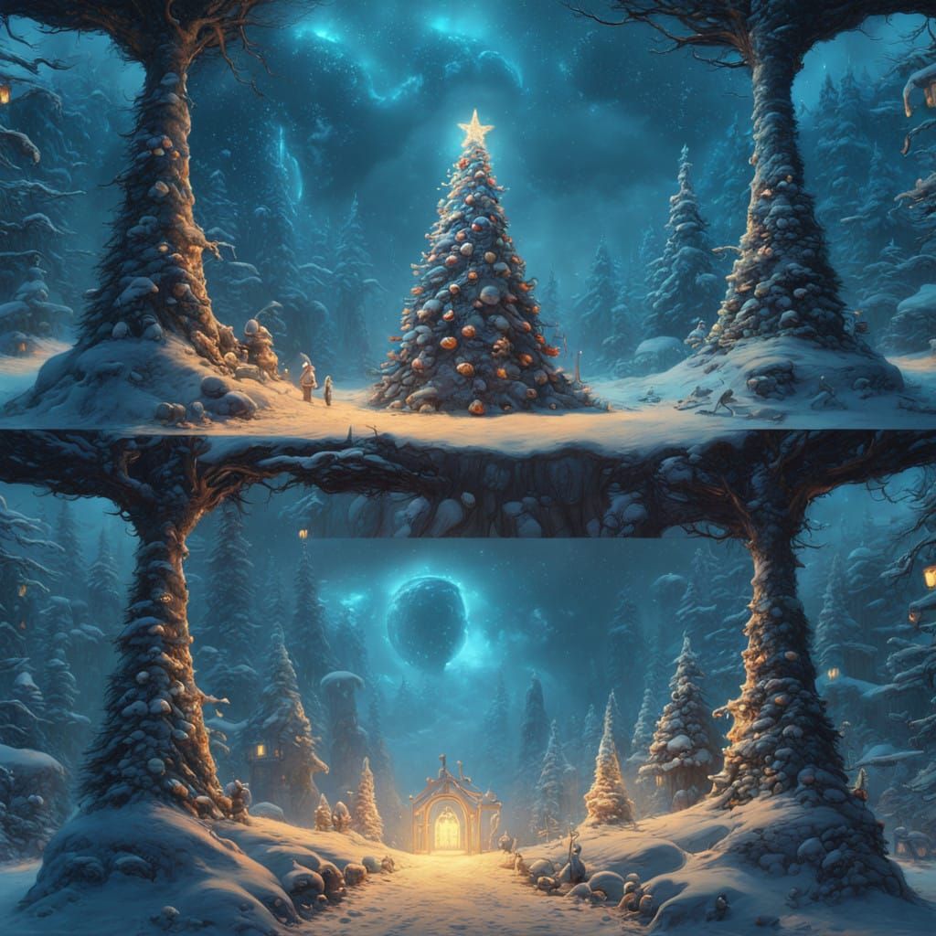 Surreal Christmas Scene in Deep, Fantastical Color... - AI Art
