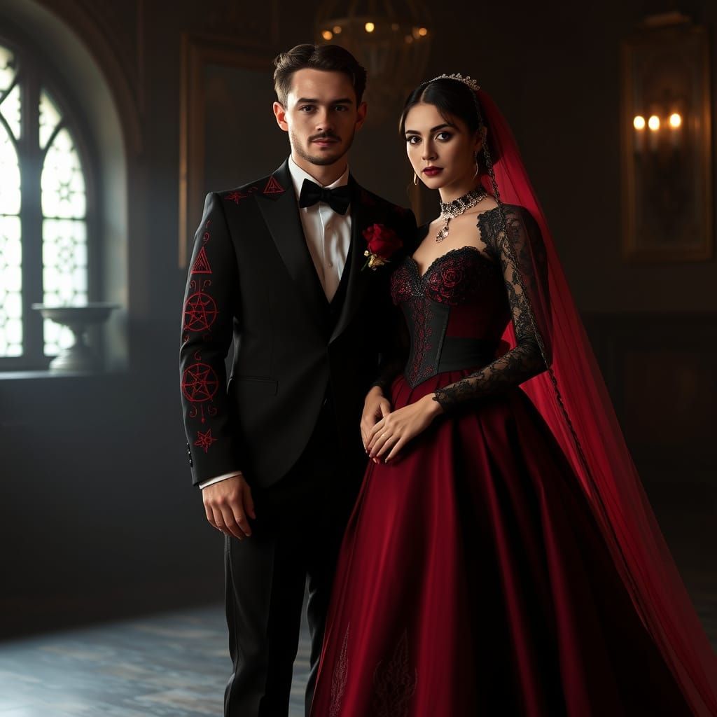 Satanic Wedding Attire in Elegant Darkness - AI Art
