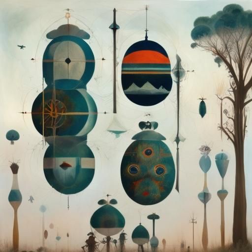 A village of primitives living in a vast tree, sleeping in serene hammocks - AI Generated ...