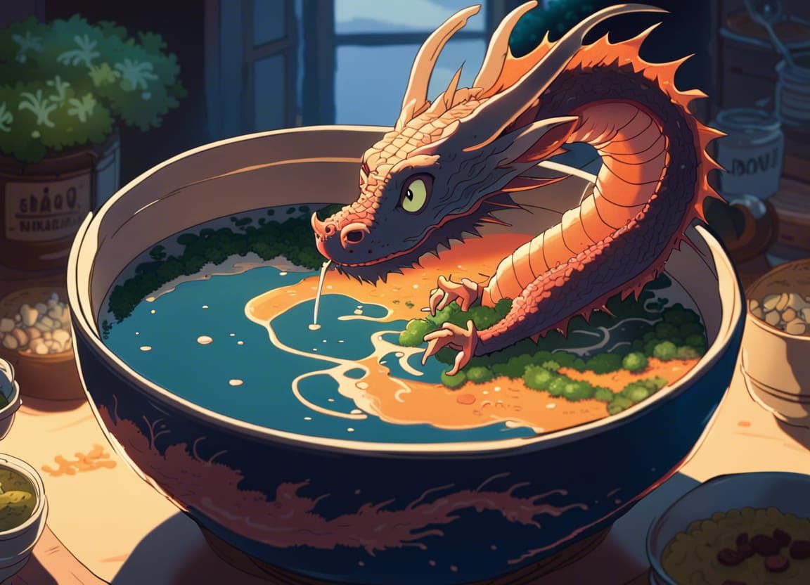 he sees a the image of a dragon in his bowl of soup, Studio Ghibli ...