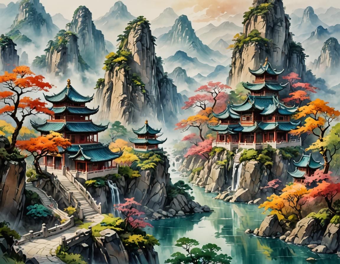 Chinese Landscape - AI Generated Artwork - NightCafe Creator