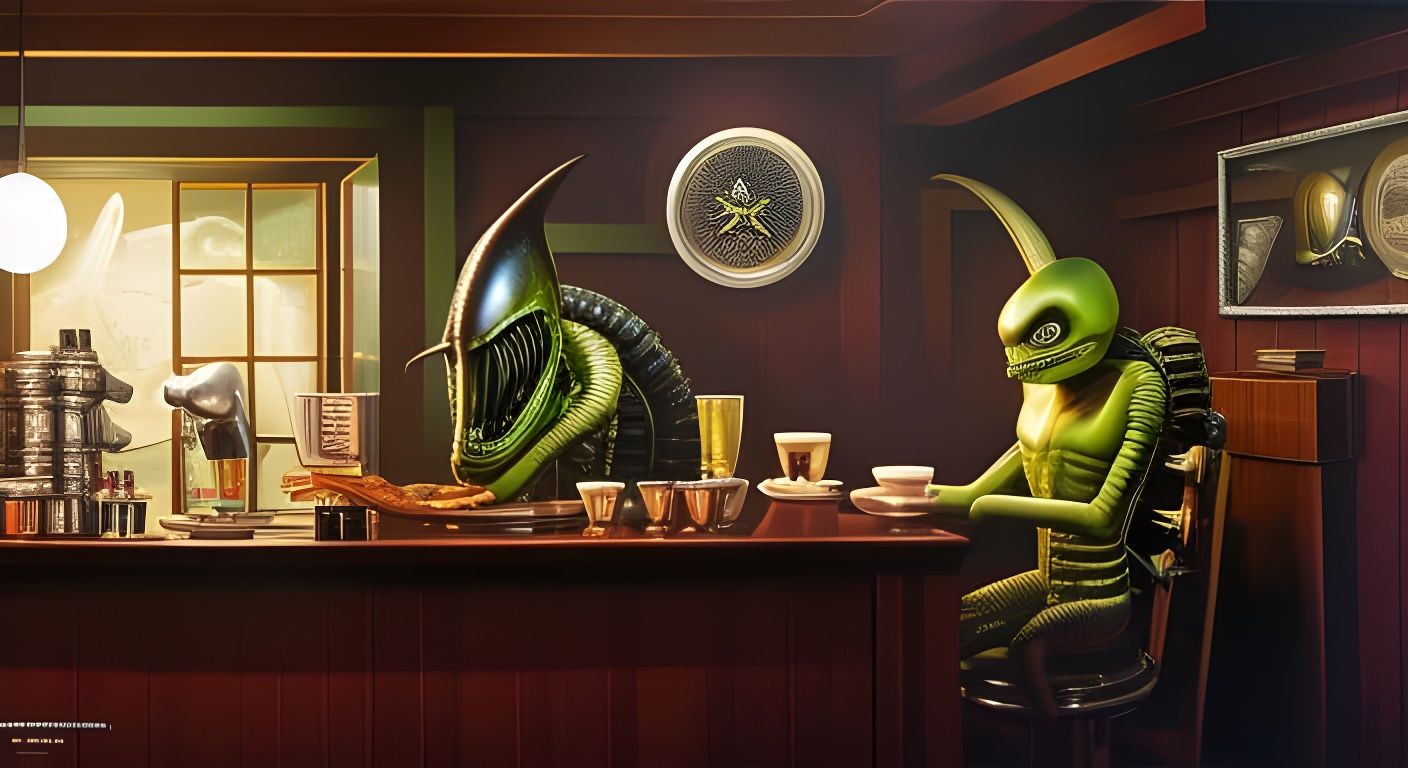 aliens enjoying coffee - AI Generated Artwork - NightCafe Creator