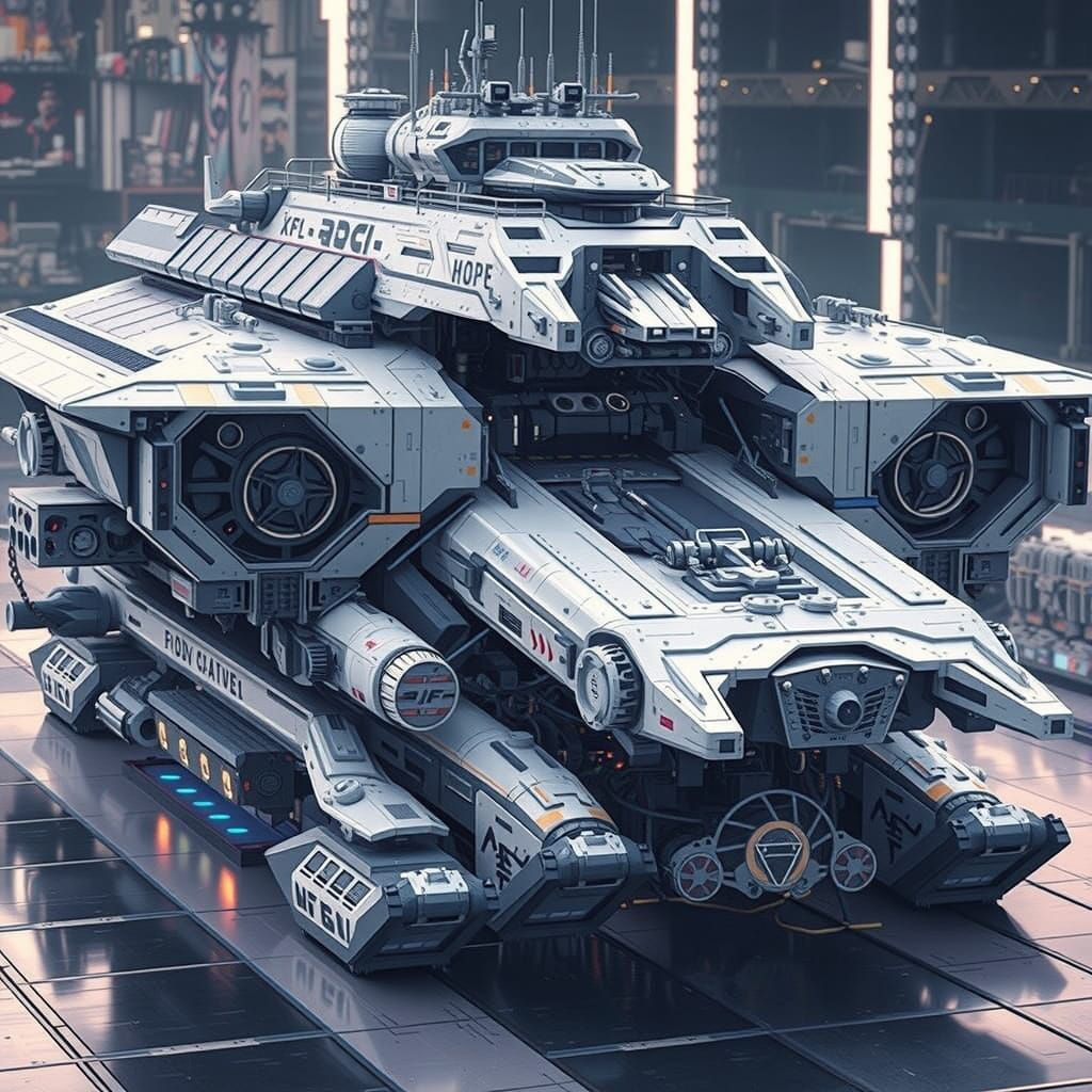 Futuristic Warship with Advanced Weaponry: Cinemat... - AI Art