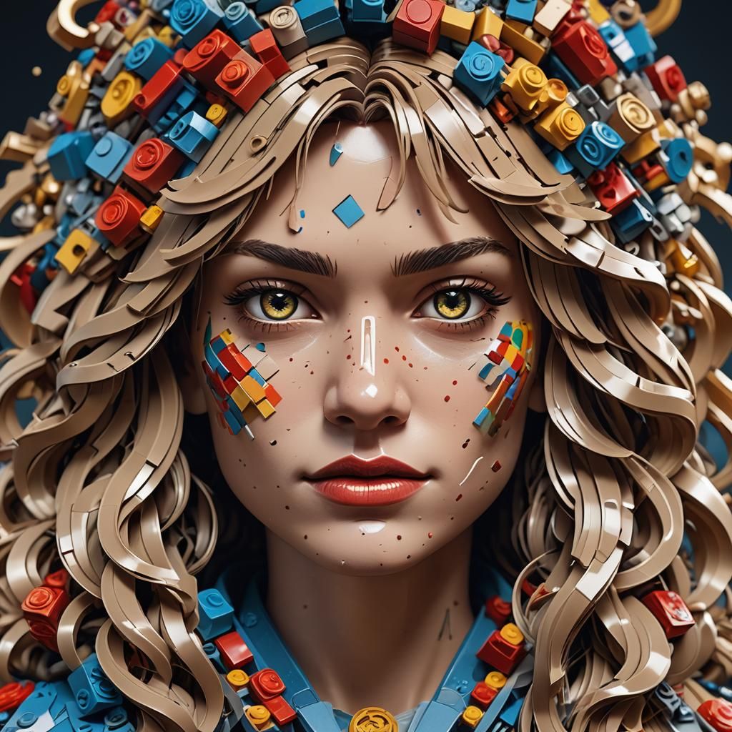 Lego - Surreal Lego Portrait in Triadic Colors